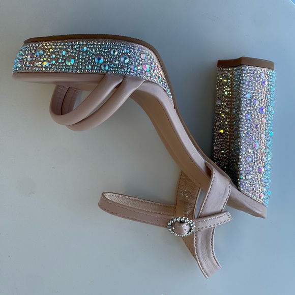 Shoes | Nude Platform Heels With Rhinestone Bedazzled Heel | Poshmark